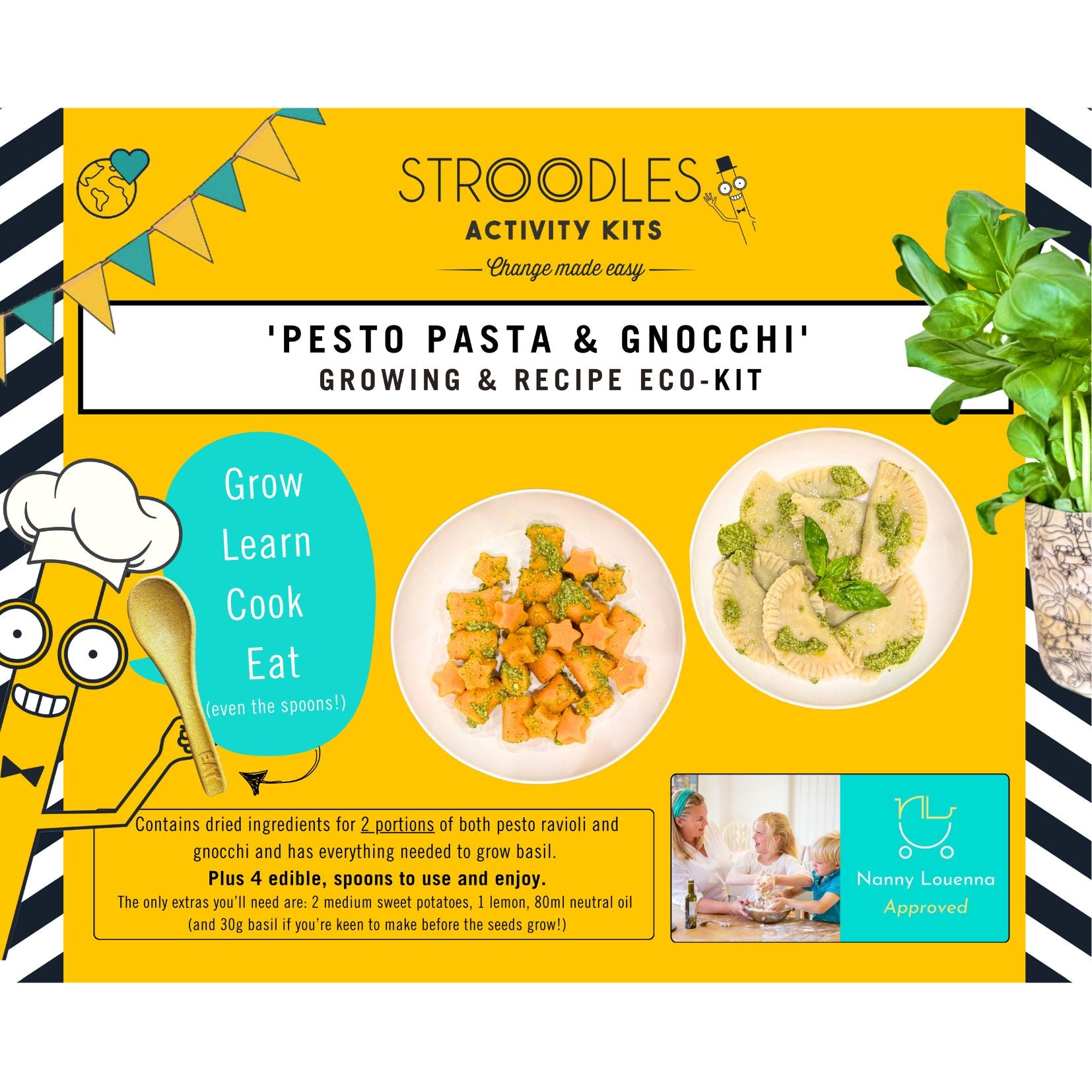 ‘Pesto Pasta and Gnocchi’, Growing and Recipe Eco-kit | Stroodles - Eco Tableware